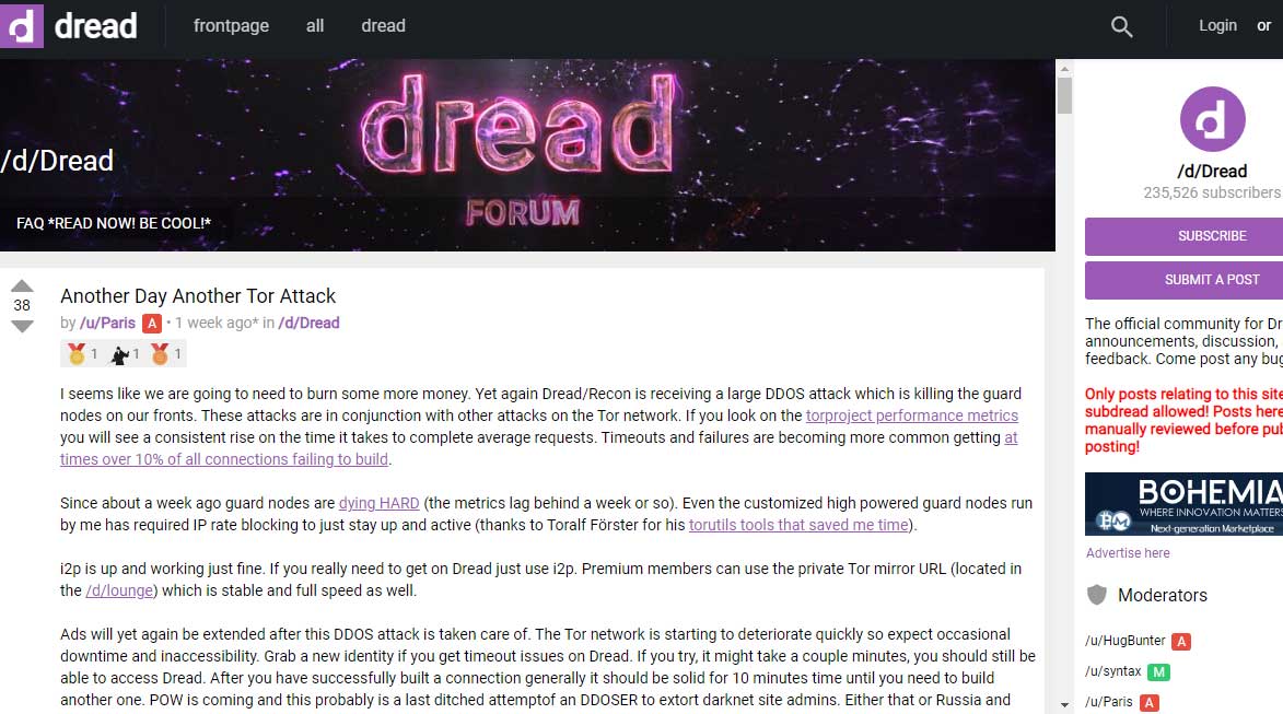 暗网最大的英文论坛Dread遭受了持续的大规模DDOS攻击 - 暗网下