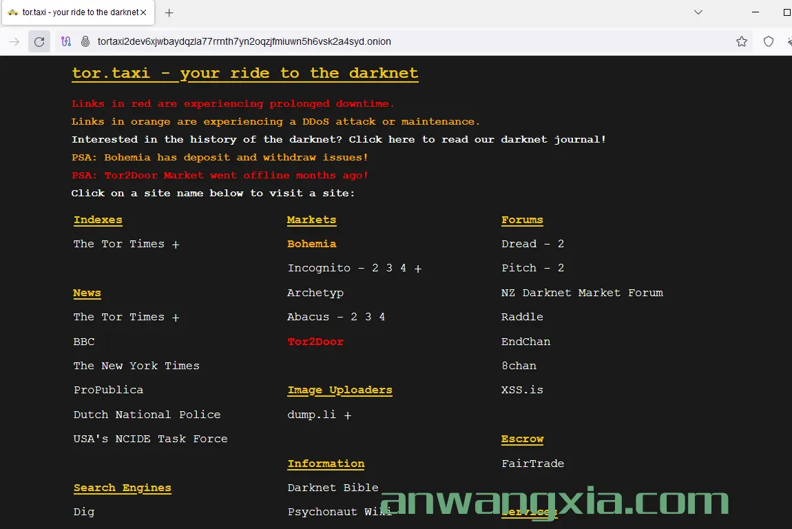 通往暗网的旅程——另一个监测暗网onion域名存活的网站tor.taxi - 暗网下