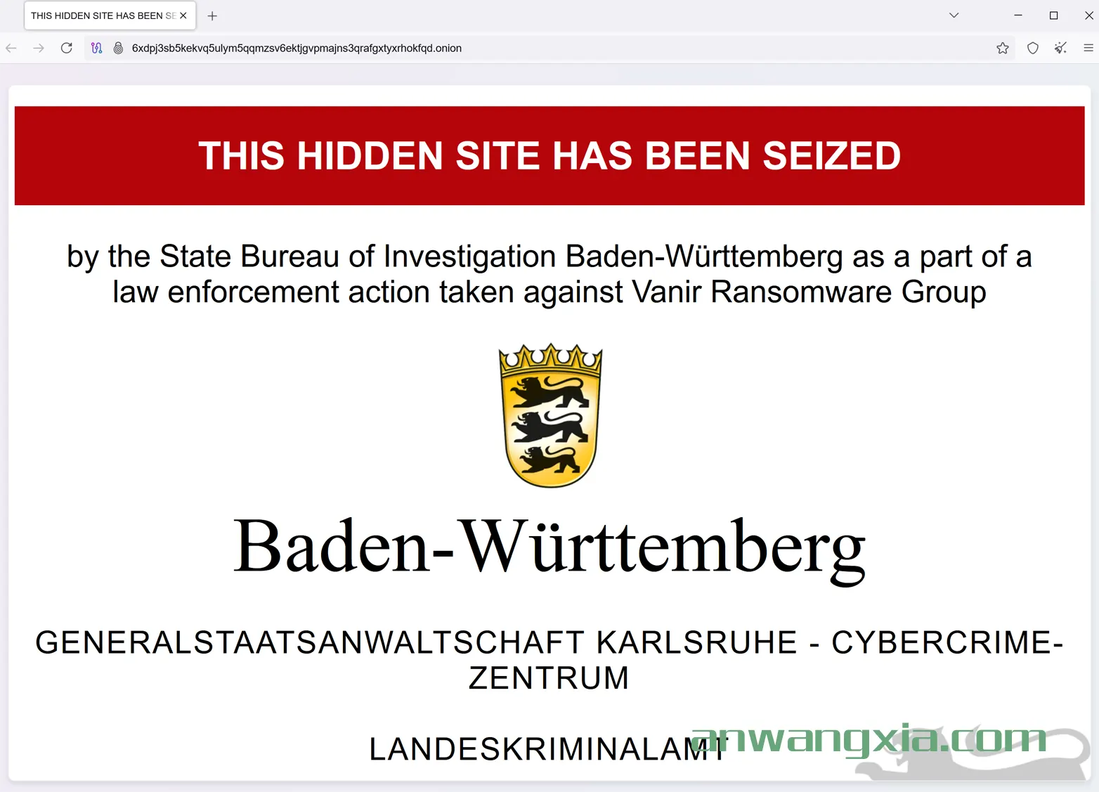 今年新出现的勒索软件团伙“Vanir Group”的暗网泄密网站已被德国当局查封 - 暗网下